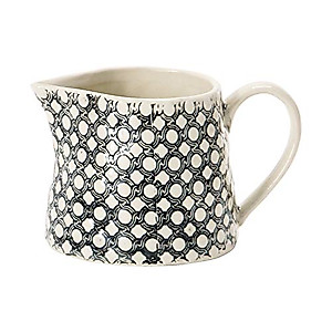 Creative Co-Op 6 oz. Hand-Stamped Stoneware Creamer Sugar Jar with Spoon Sugar & Creamer, 8.25", Black & Cream