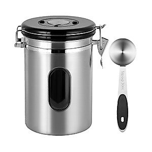NEX Airtight Coffee Canister, Stainless Steel Storage Container (22OZ) with Scoop, Visible Window and Date Tracker, One Way Co2 Valve, Coffee Jar for Beans or Grounds, Kitchen Food, Tea, Sugar,Silver