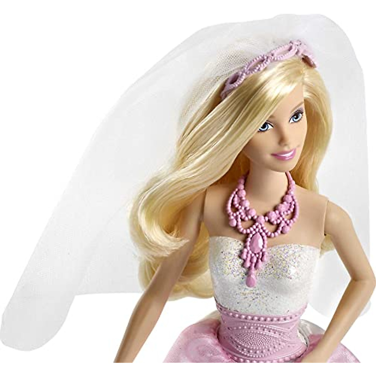 Barbie Bride Doll in Fairytale-Inspired White and Pink Wedding Dress with Ring, Veil and Bouquet, Blonde Hair