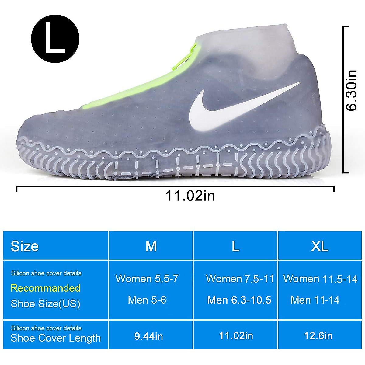 Shiwely Silicone Waterproof Shoe Covers, reusable upgraded overshoes with waterproof zipper, Resistant Rain Boots Non-Slip Washable Protection for Women, Men (L Women 7.5-11, Men 6.5-10.5), White)