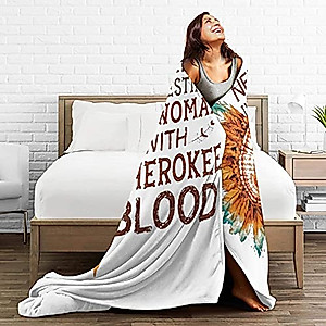 CURANI Never Underestimate A Woman with Cherokee Blood Native American Indian Flannel Blanket Lightweight Cozy Bed Blanket Soft Throw Blanket Fit Couch Sofa Car Beach Travel Picnic Camping 50"x40"
