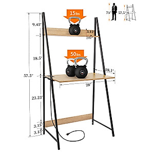 SpringSun Computer Desk with Power Outlet 2-Tier Ladder Computer Table with Storage Bookshelf, USB Charging Ports Modern Writting Table for Office and Home