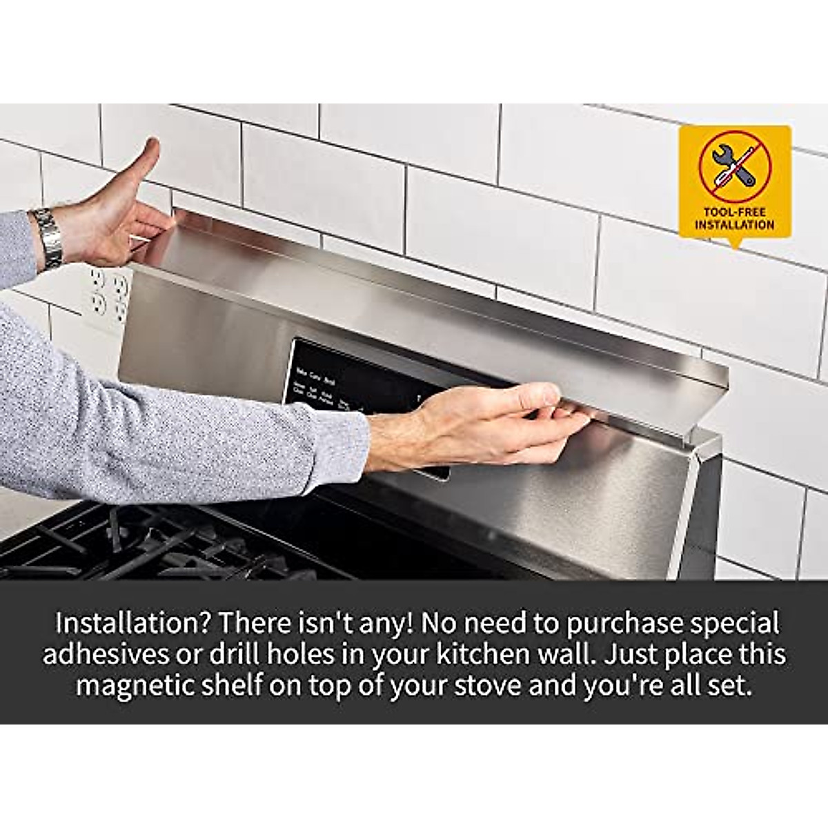 StoveShelf 30" Length White Magnetic Shelf for Kitchen Stove - Kitchen Storage Solution with Zero Installation - Over Stove Spice Rack Organizer