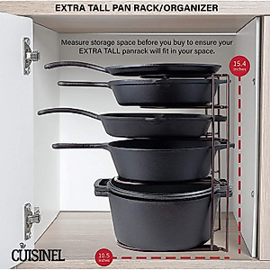 Cuisinel Heavy Duty Pan Organizer - Extra Large 5 Tier Rack - Holds Cast Iron Skillets, Dutch Oven, Griddles - Durable Construction - Space Saving Kitchen Storage - No Assembly Required - Bronze 15"