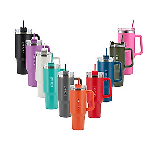 Cecilibet 40oz Tumbler With Handle and Straw Lid, Stainless Steel Insulated Travel Mug for Hot and Cold, Simple Sleek Modern Style Big Cup Dupes for Car (Orange)