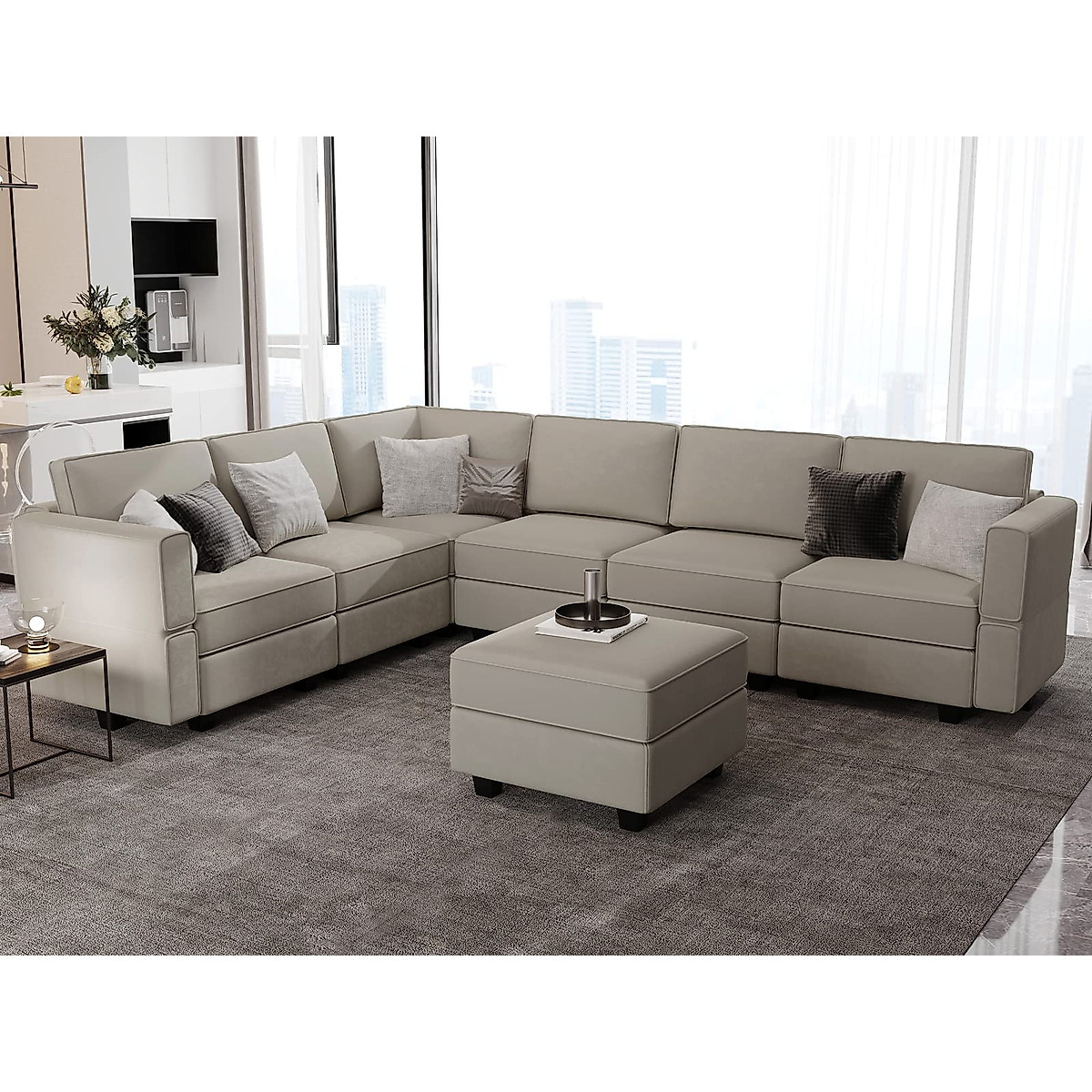 Belffin Modular Sectional Sofa Couch with Ottoman L Shape Corner Couch Sofa with Storage Modular Sofa with Chaise Velvet Grey…