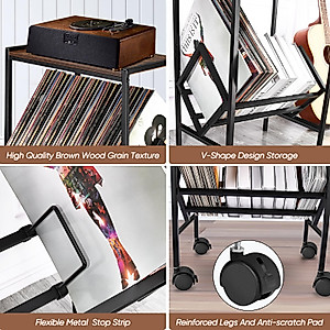 DACK Record Player Stand with Storage Up to 80 Albums,Turntable Stand with Matte Black Metal Legs, Record Player Table for Living Room Bedroom Office