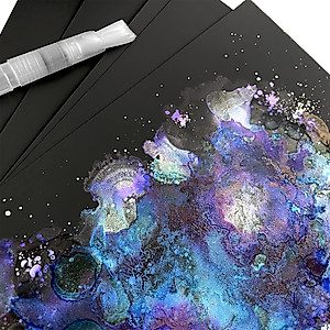 Black Alcohol Ink Paper - 25 Sheets Pixiss Heavy Weight Art Paper for Alcohol Ink & Watercolor - Extra Smooth Synthetic Paper A4 8x12 inches, 300gsm