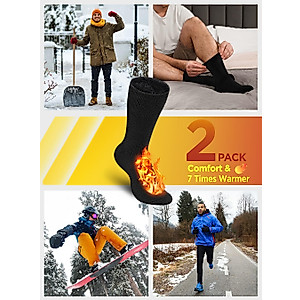Bymore 2Pairs Thermal Socks for Men,Heated Thick Crew Socks,Warm Winter Socks Insulated Cold Weather