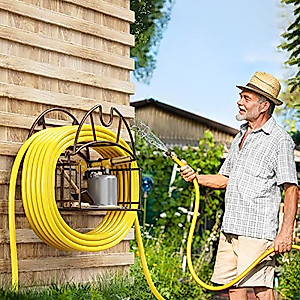 Lamir Hose reel Garden Hose holder with Tool Storage Basket, Heavy Duty Metal Water Hose holder Wall Mount, Garden Water Hose Reel Storage for Outer Yards and Garden Lawns