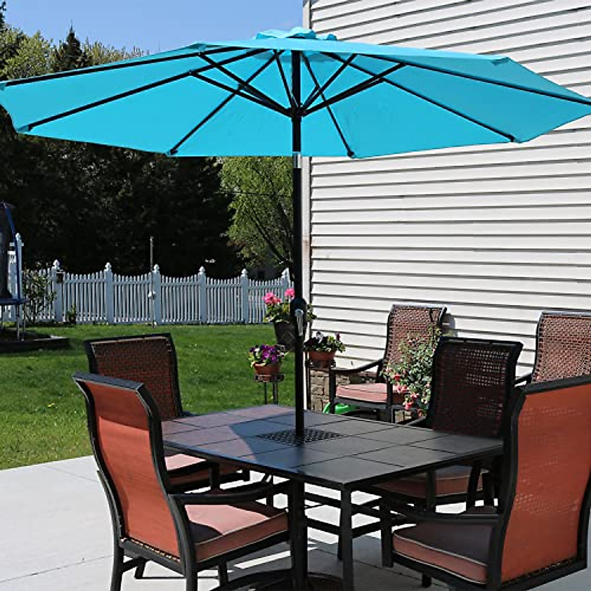 Sunnydaze 9-Foot Patio Umbrella - Push-Button Tilt and Crank Handle - Aluminum Pole and Polyester Shade Canopy - Turquoise
