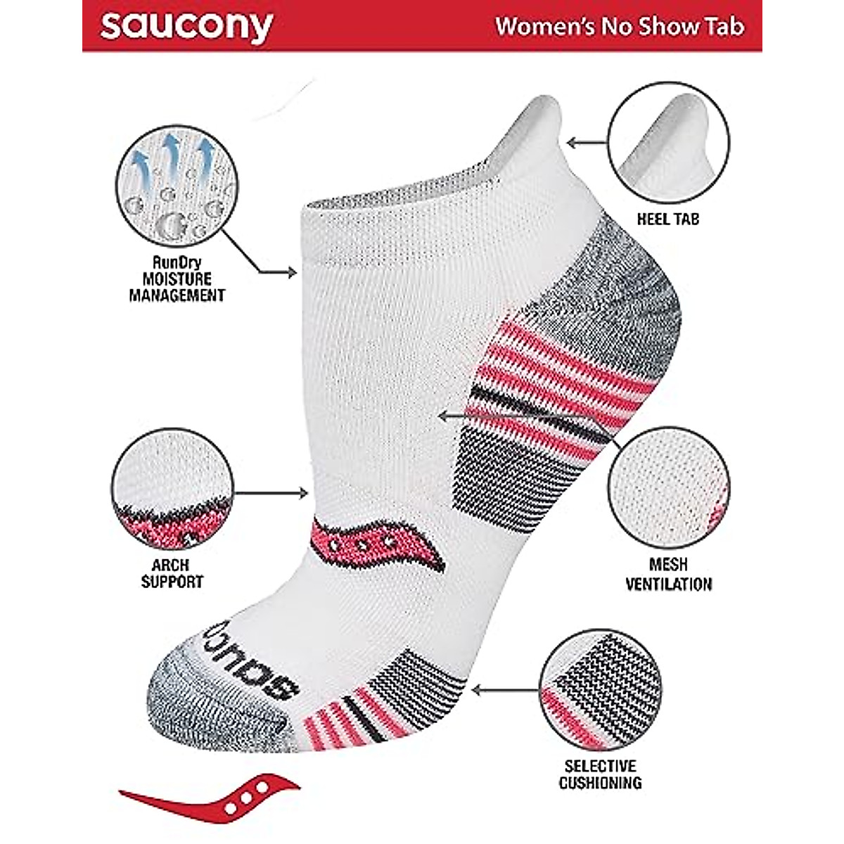 Saucony Women's 8/16 Performance Heel Tab Athletic Socks, Grey Fashion (8 Pairs), Medium
