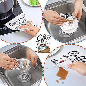 6 Pieces Mixed Swedish Kitchen Coffee Dishcloths Reusable Absorbent Cleaning Cloth Quick Drying Washable Cleaning Wipes No Odor Dish Cloths for Kitchen Bathroom Office Wedding Housewarming