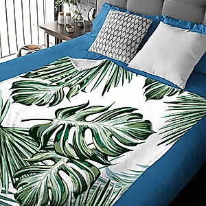Softerhug Blanket Monstera Deliciosa Palms Tropical Plants Soft Cozy Throw Lightweight Microplush Blankets for Couch Bed Sofa All Season Warm-80"x60" Queen for Women Men