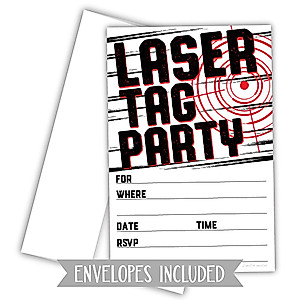 Laser Tag Party Invitations (20 Count) with Envelopes - Laser Tag Birthday Party
