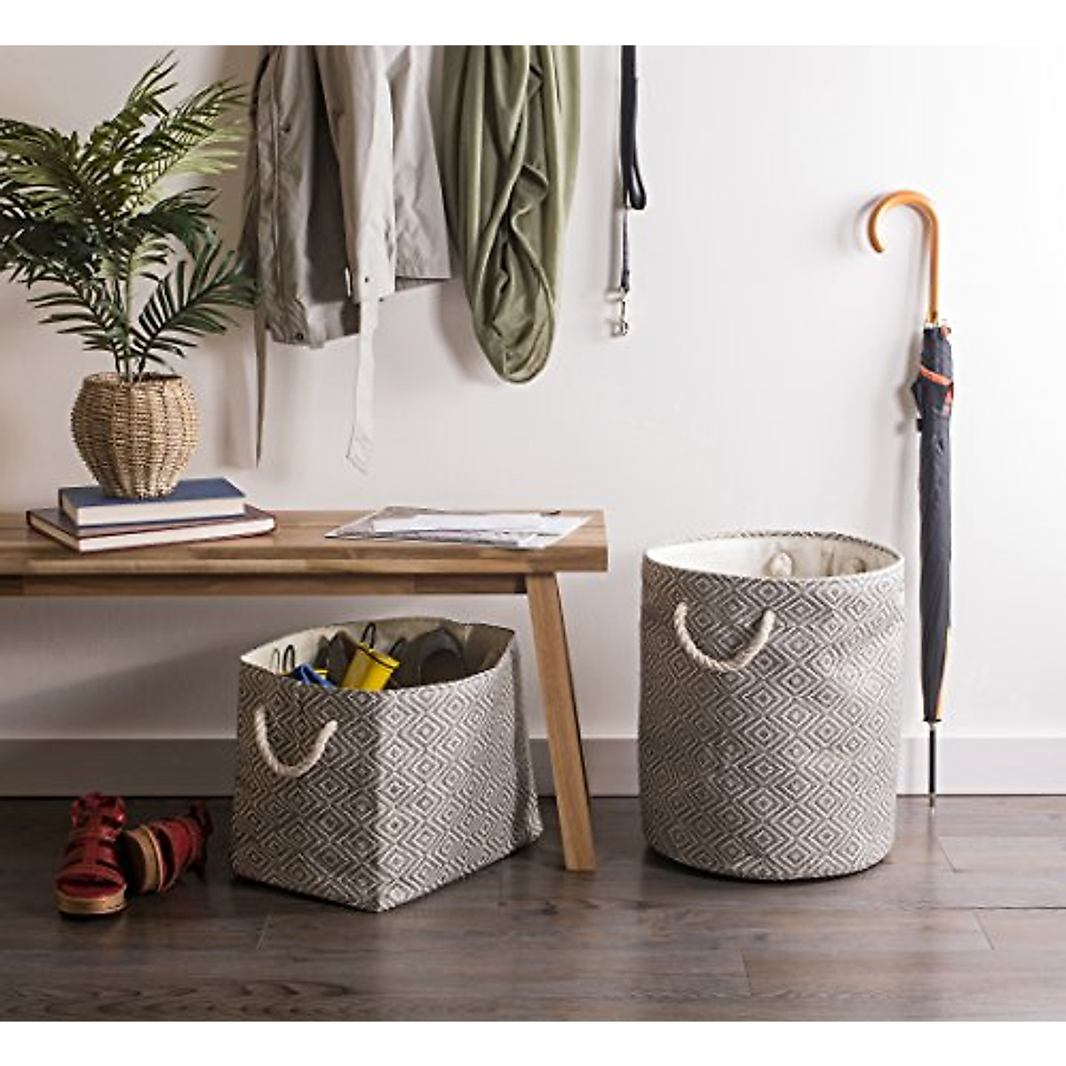 DII Woven Paper Storage Bin, Diamond Basketweave, Gray/White, Medium