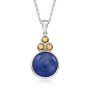 Ross-Simons Lapis Pendant Necklace in Sterling Silver and 14kt Yellow Gold. 18 inches