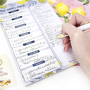 bloom daily planners Weekly Magnetic Meal Planning Pad for Fridge with Tear-Off Grocery Shopping List - Hanging Food/Menu Organizer Notepad with Magnets - 6” x 9" - Lemons