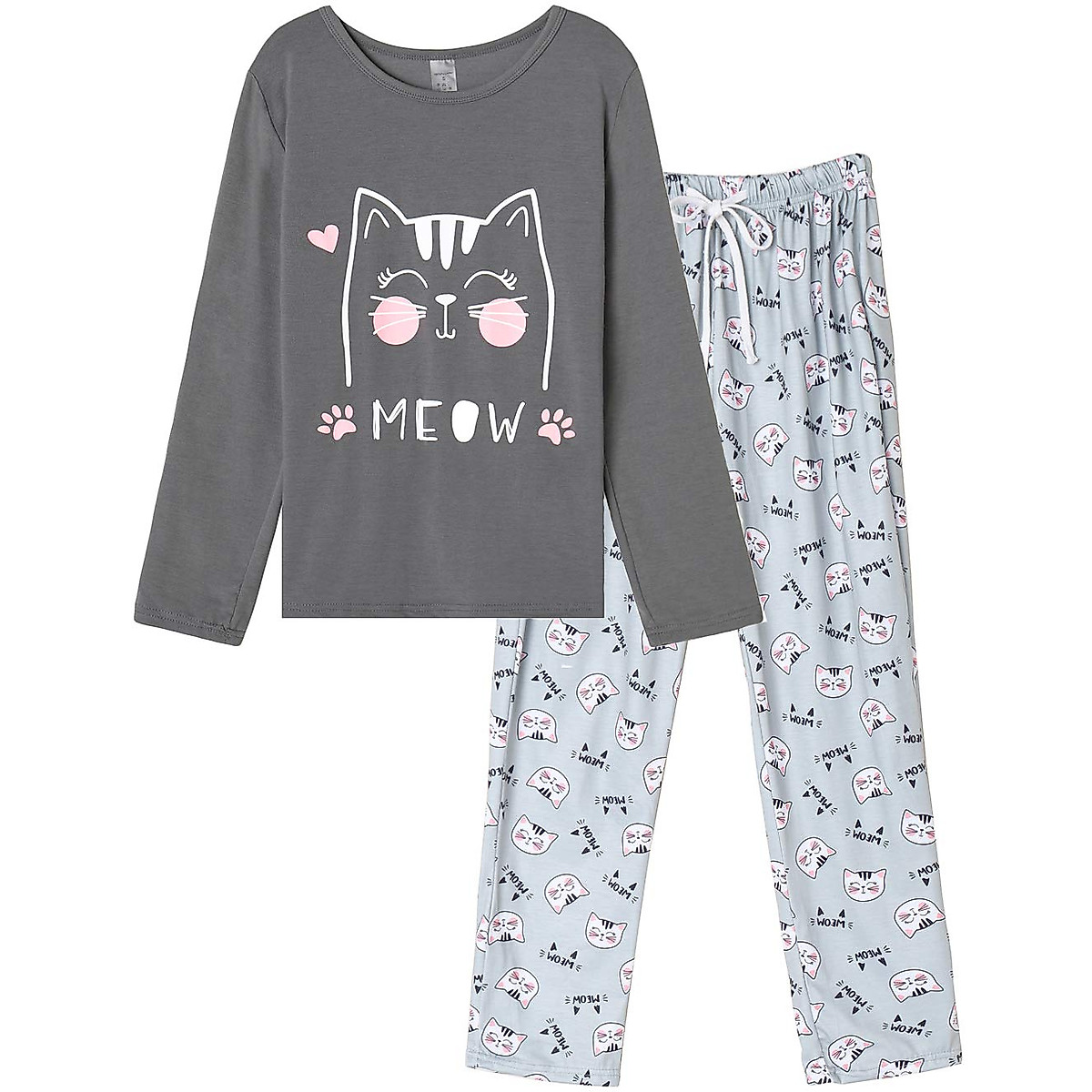VENTELAN Women Pajamas Cute Christmas Bear Sleepwear Long Sleeve Stripes Loungewear
