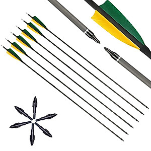 TOPARCHERY 6pcs Archery Arrows, 31 Inch Carbon Arrows with 4" Natural Feather, Carbon Arrows 400 Spine, Arrows Target Hunting Arrows for Longbow, Recureve Bow and Traditional Bow