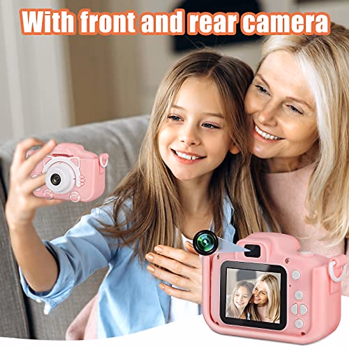 Vasttron Camera Toys for Kids 3 4 5 6 7 8 9 10 11 12 Years - Girls Boys Gift Digital Selfie Cameras Toddler Pink/Blue Cute Cat Camcorder Video Game Tools Children Electronics Toy with 32GB SD Card