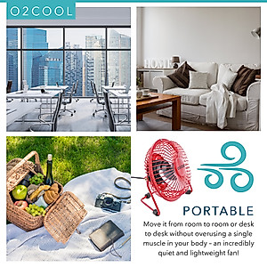 O2COOL 4" USB Personal Desk Fan – Portable Mini Table Cooling Fan - Plugs into Computer - Adjustable 360° Tilt, Quiet, Rubber Grip Feet - Red