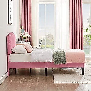 VECELO Twin Bed Frame Platform Bed Frame with Upholstered Headboard, Strong Frame and Wooden Slats Support, Strong Weight Capacity, Non-Slip and Noise-Free, Easy Assembly,Pink