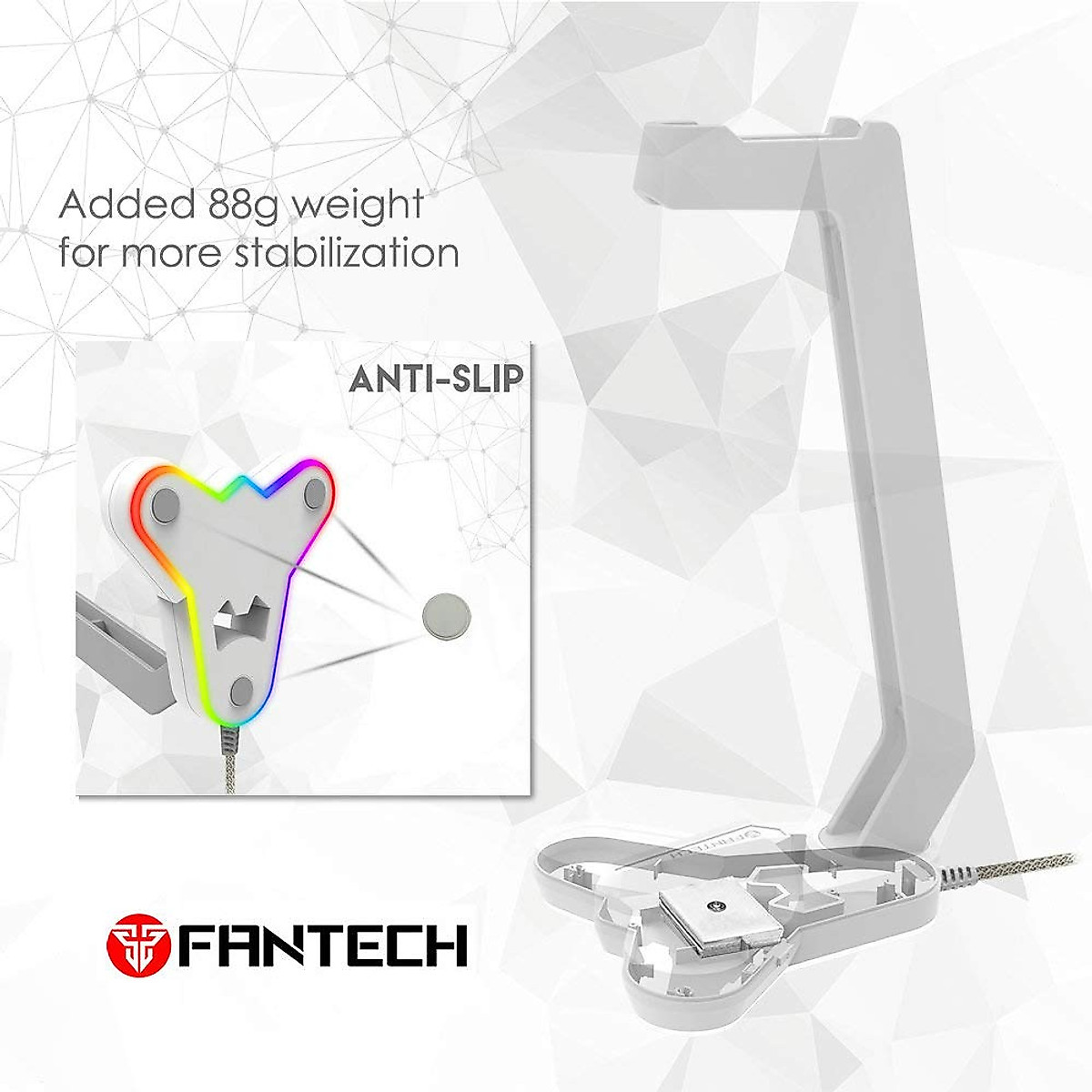 FANTECH Tower RGB Headset Stand, Headphone Holder for Gamers Gaming PC Accessories (White)