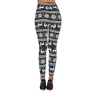 Uaderize Womens Ultra Soft Brushed Christmas Leggings Pants Reindeer Black and White L
