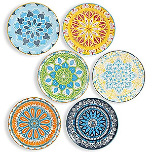 AHX Plate Set 8 Inch - Salad Plates | Dessert Appetizer Plates Colorful - Porcelain Lunch Plates - Set of 6 - Dishwasher and Microwave Safe