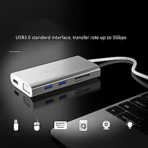 Port Expander USB C Docking Station for USB C Device USB C Hub 8 in 1 with 4K HDMI, VGA, 60W PD, 2 USB 3.0, Ethernet, SD/TF Card Reader USB Splitter
