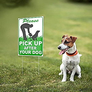 2 PC Pick Up After Your Dog Sign - 8x12 Double Sided Coroplast No Pooping Dog Signs for Yard - Dog Poop Signs for Yard - Curb Your Dog Sign