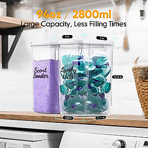 Moryimi Laundry Scent Booster Container for Laundry Room Organization and Storage, 2 Pack 94oz Scent Bead Dispenser with Scoop, Laundry Pods Container Laundry Powder Container Dryer Ball Holder