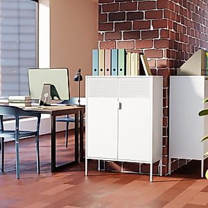 Washsemba Metal Storage Cabinet with Doors and Shelves, White Metal Cabinet, 3-Tier Office Cabinet,Metal Locker Storage Cabinet for Office, Home, Living Room(White)