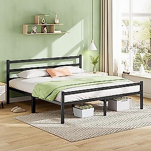 Mr IRONSTONE King Bed Frame with Headboard & Footboard, 14 Inch Sturdy Metal Platform King Size Bed Frame Mattress Foundation/No Box Spring Needed/Large Under Bed Storage Space/Anti-Slip/Noise-Free