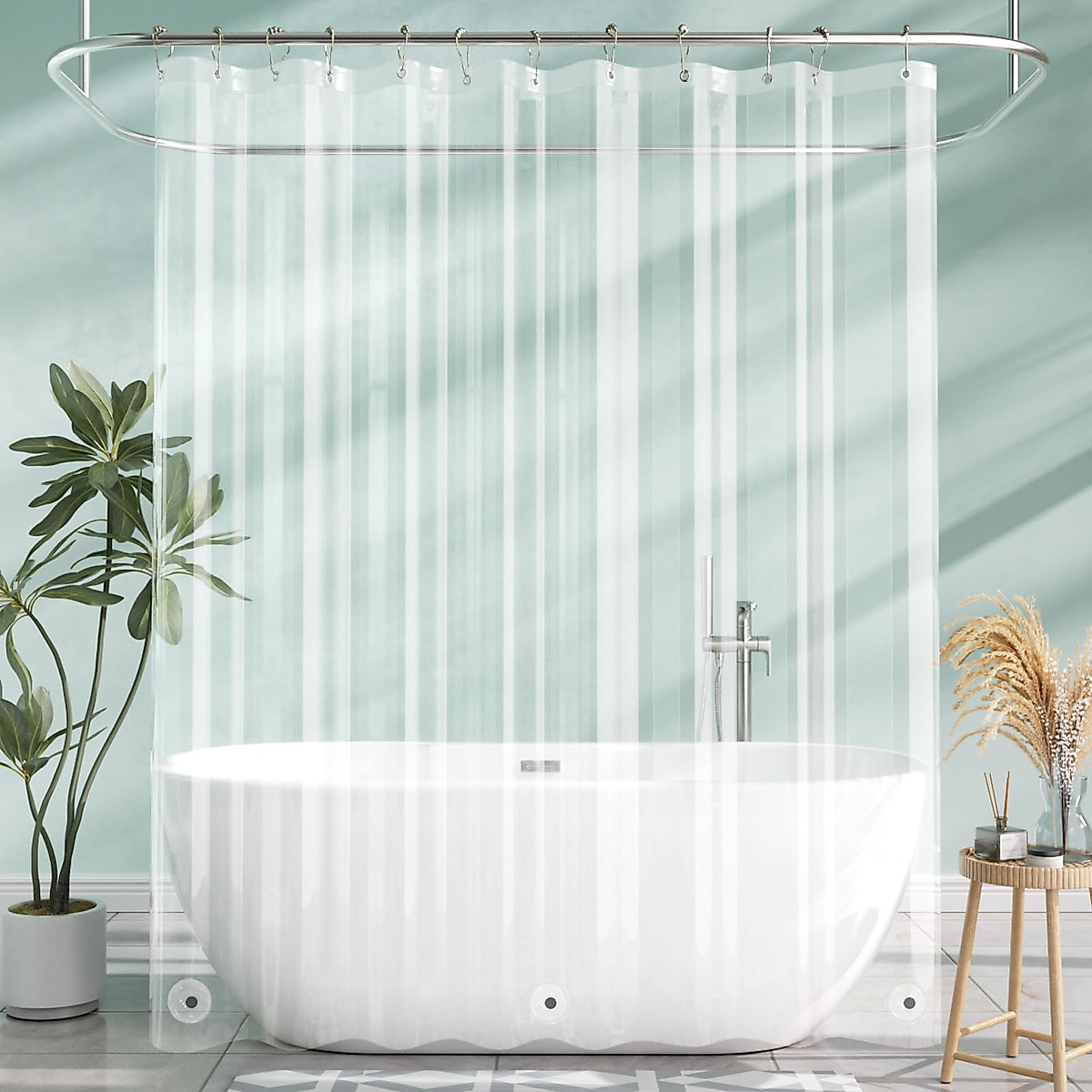 AmazerBath Clear Shower Curtain Liner, 72x72 Plastic Shower Liner, Waterproof PEVA Shower Curtain Liner, Cute Lightweight Shower Curtains for Bathroom with Magnets and 12 Rustproof Metal Grommet Holes