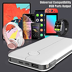 GiieeGii Portable Charger with Built in Cable, 10000mAh Power Bank with Type-C 3 Kinds Cables and USB Output Cell Phone Battery Backup Compatible with iPhone Android Smartphones