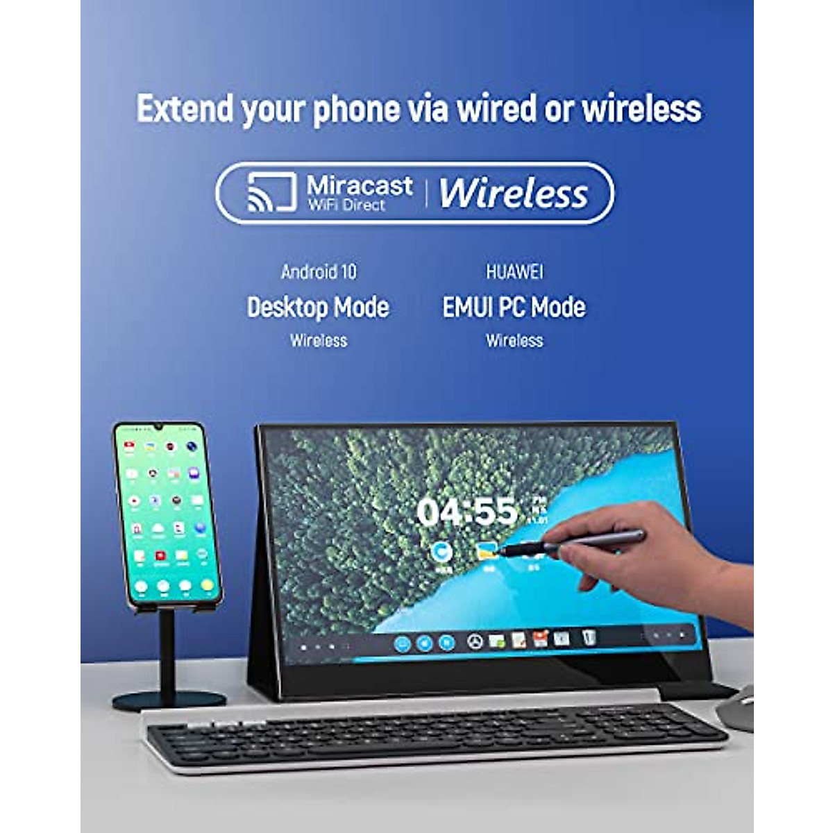 4K Portable Monitor Touchscreen Automatic Rotate 17.3 Inch UHD 3840x2160 Wireless Display Airplay Miracast Monitor for Phone HDMI USB C Monitor Vesa Mount HD Laptop Display (Battery Monitor)