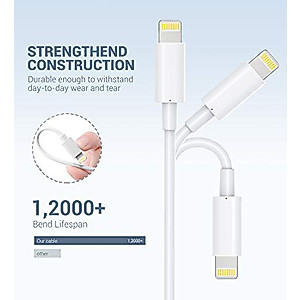 Novtech MFi Certified iPhone Charger Cable 3Pack 3FT USB to Lightning Cable 2.4A Fast Charging Cord Wire for iPhone 14 Plus 13 12 11 Pro Max XR Xs X 8 7 6 6s 5 5s SE iPad Air Pro Mini - White