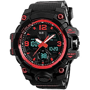 LYMFHCH Men's Analog Sports Watch, LED Military Digital Watch Electronic Stopwatch Large Dual Dial Time Outdoor Army Wrist Watch Tactical