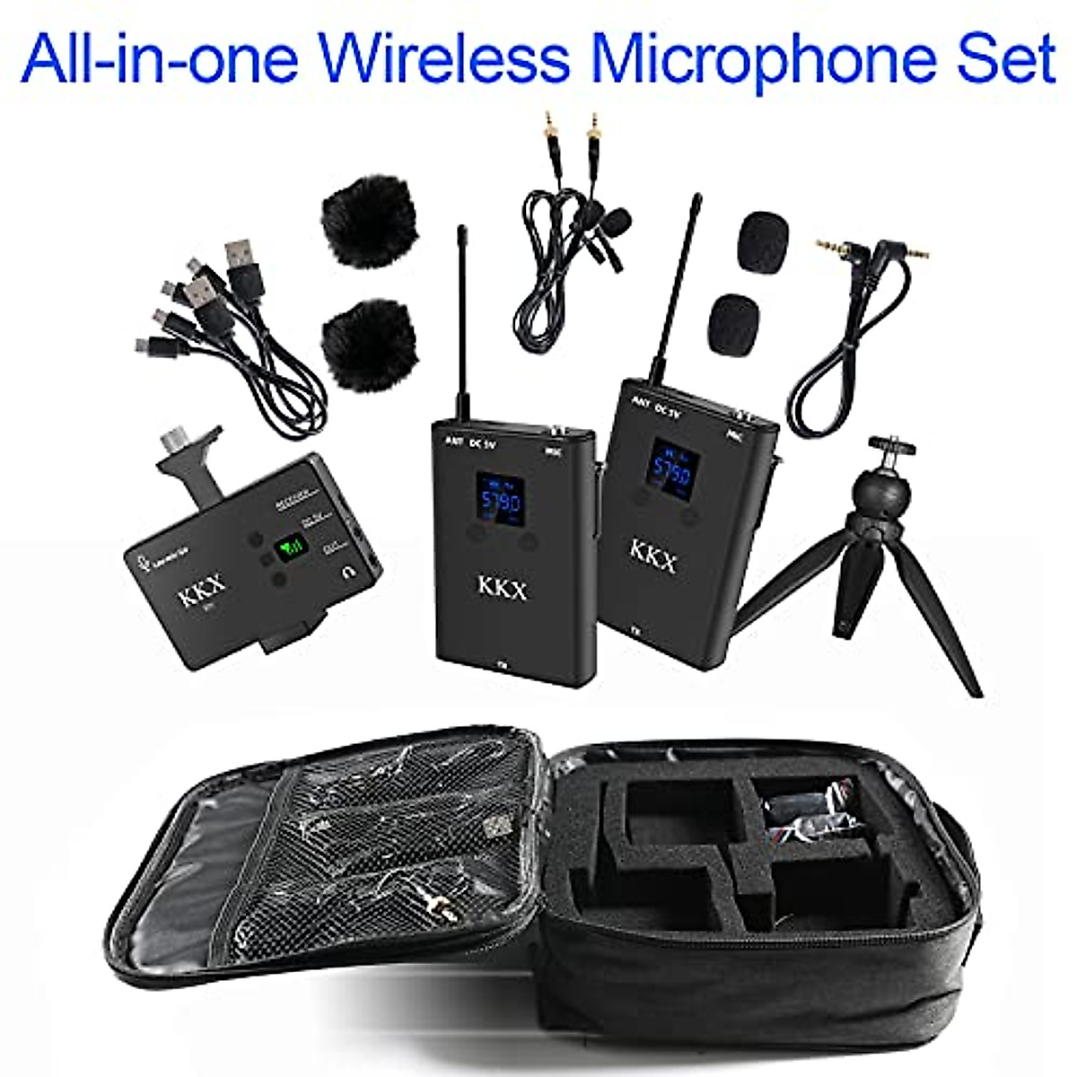 KKX UHF Wireless Lavalier Microphone System Professional Dual Transmitters Wireless Lapel Mic System Compatible with iPhone, DSLR Camera, Camcorder, Conference, Interview & YouTube
