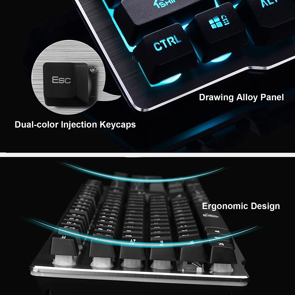 Rechargeable Keyboard and Mouse,Suspended Keycap Mechanical Feel Backlit Gaming Keyboard Mouse Set-Wireless 2.4G Drive Free,Adjustable Breathing Lamp,Anti-ghosting,12 Multimedia Keys (Black-RGB)