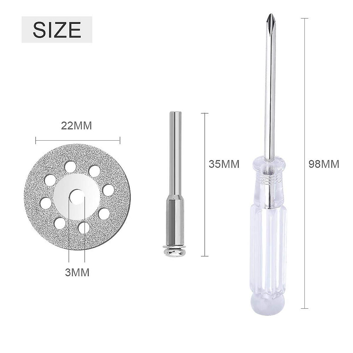 545 Diamond Cutting Wheel (22mm) 20pcs with 402 Mandrel (3mm) 4pcs and Screwdriver for Rotary Tools