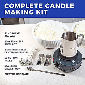 Candle Making Kit with Electronic Hot Plate, DIY Candle Maker Supplies: Bulk Organic Soy Candle Wax for Candle Making, Wax Melter, Pouring Pot, Starter Candle Kit for Adults, Beginners, and Kids (5lb)