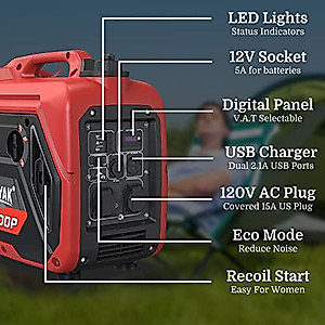 ERAYAK 2400W Portable Inverter Generator Gas-Powered, Ultra-Quiet Gas Engine RV Ready, EPA Compliant, Eco-Mode & Fuel Saving, Compact& Ultra Lightweight for Backup Home Use Camping