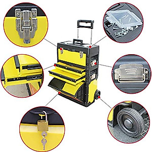 YGCBL Multifunction Portable Hand Trucks,Trolleytool Trolley Cart 3-Tier Combination Pull Rod Organizer Multifunction Large Toolbox Load Bearing 80Kg, 520X320X720Mm,Black+Yellow