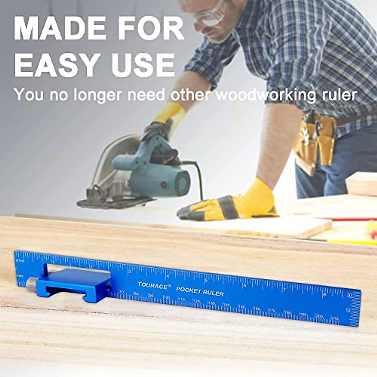 TOURACE Aluminum Woodworking Rulers with Slide Stop (3 Pcs) Precision Pocket Ruler Metal T Track Ruler, Square Ruler Inch and Metric Marking Measuring Scribing Ruler