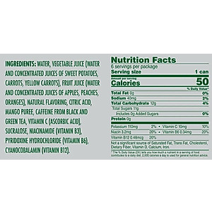 V8 +ENERGY Peach Mango Energy Drink Made with Real Vegetable and Fruit Juices, 8 FL OZ Can (2 Packs of 6 Cans)