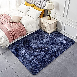 MERRY HOME Shag Area Rugs, Fluffy Soft Area Rugs Furry Faux Fur Rugs, Fluffy Carpets for Bedroom Living Room Girls Kids Room Nursery Indoor Home Mat (Navy, 3 x 5 ft)