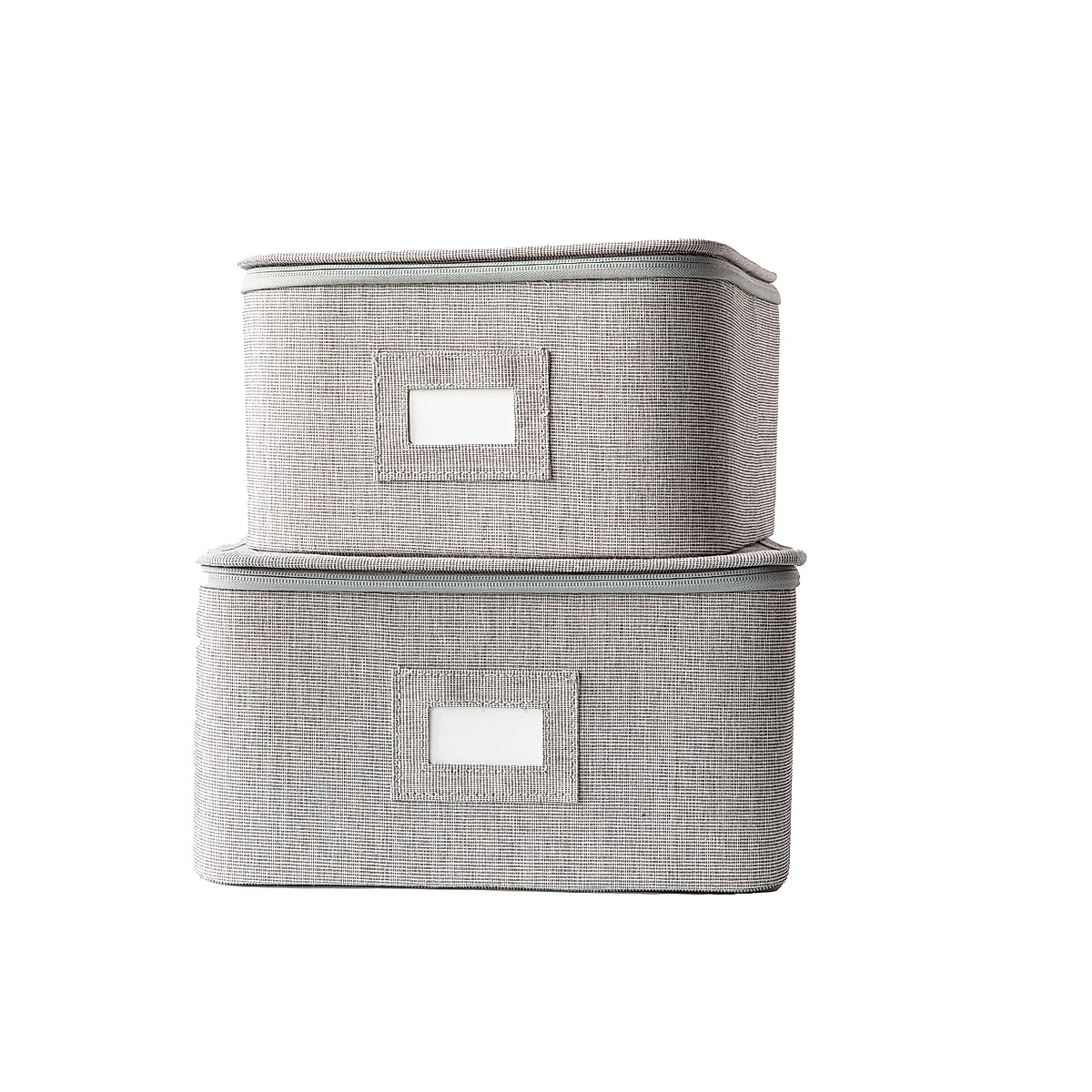 In This Space Grey Twill Hard Shell(tm) Two Square China Plates Storage Container With Secure Lid for dinner round or square plates (11.5” and 9.5”)